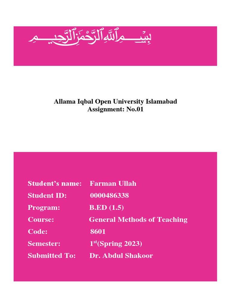 Assignment No 01 Course Code 8601 Pdf