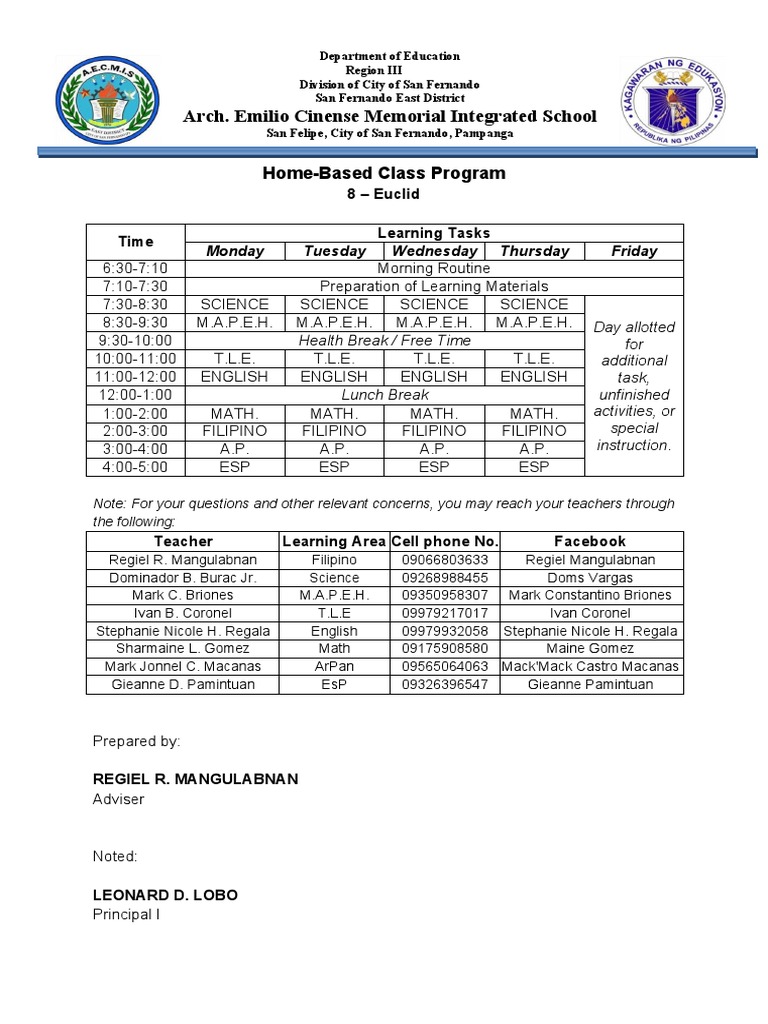 8B Class Program | PDF