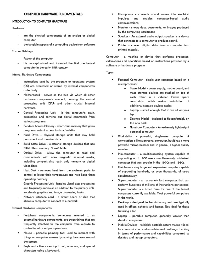 Computer Hardware Fundamentals | PDF | Computer Data Storage | Computer Hardware