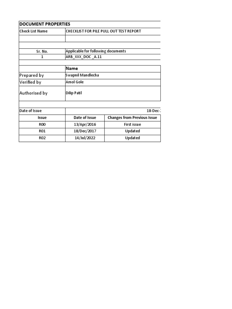1.arb - Checklist - Pile Pull Out Test Report | Download Free PDF | Science