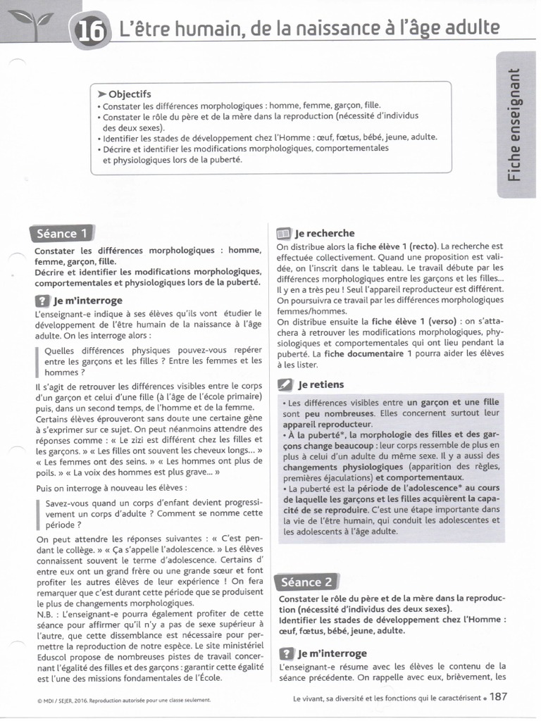 MDI Sciences (Cycle 3) 16 - L'être Humain - de La Naissance À L'âge ...
