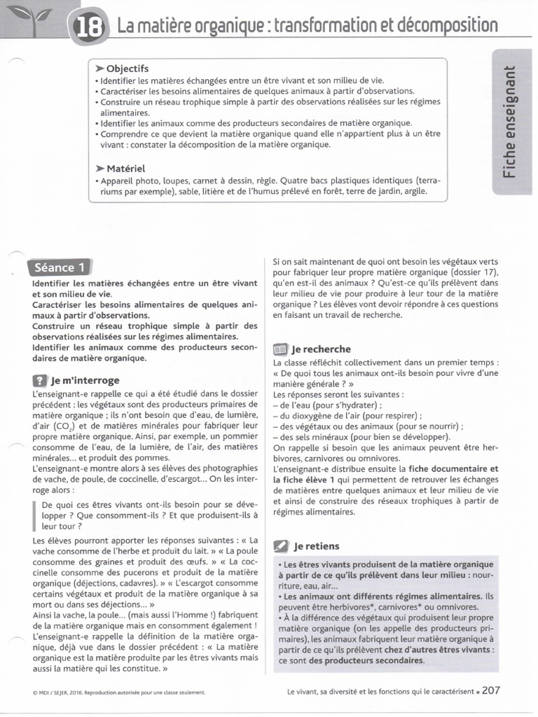 MDI Sciences (Cycle 3) 18 - La Matière Organique - Transformation Et Décomposition | PDF