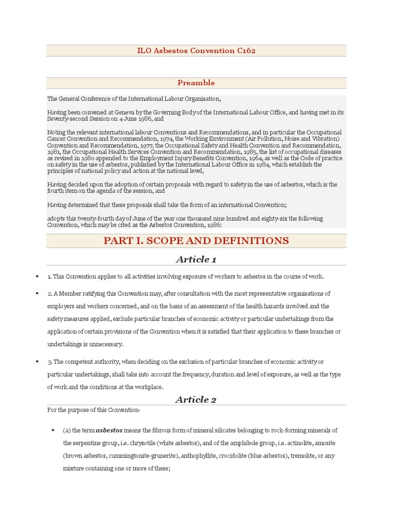 ILO Asbestos Convention - C162 | PDF