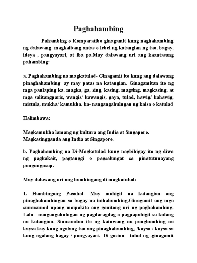 Dalawang Uri NG Paghahambing | PDF