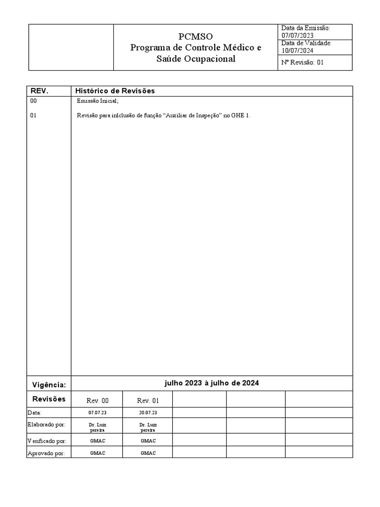 PCMSO da GMAC: Saúde Ocupacional 2023-2024 | PDF