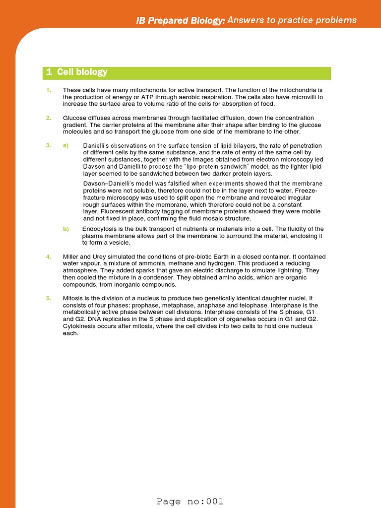 IB Diploma Biology Topic 1 Cell Biology Answers To Practice Problems ...