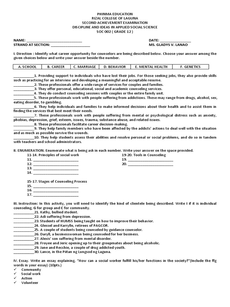 SOC 002 DIASS 2nd EXAM | PDF | Mental Disorder | Psychotherapy