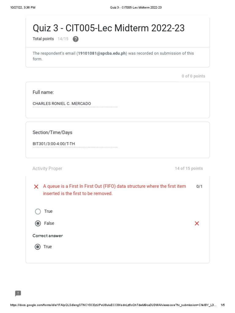 CS Midterm Quiz Results | PDF