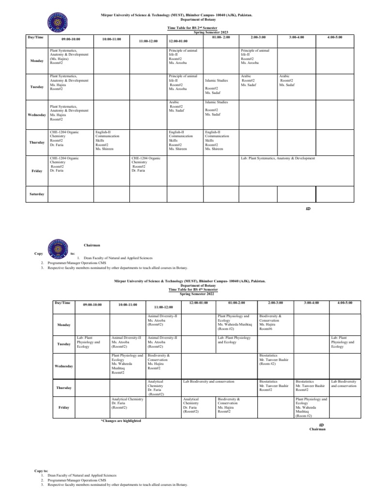 Lab Time Table (modified by Dr M Ishtiaq) [02-6-2023] | PDF
