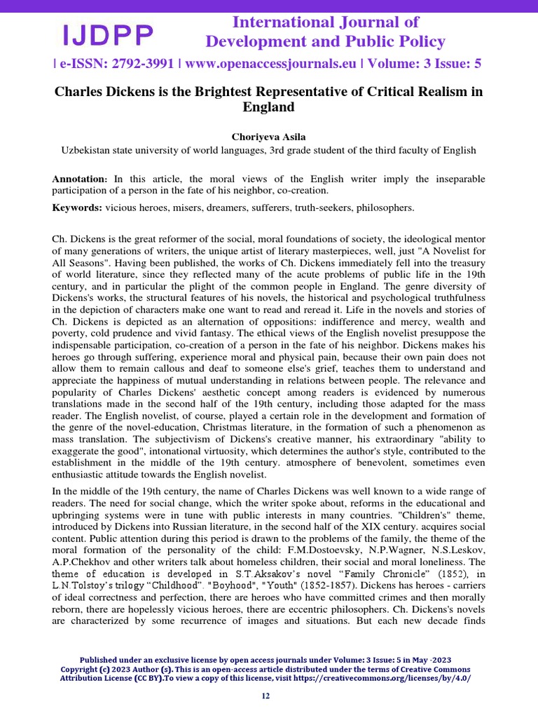 Charles Dickens is the Brightest Representative of Critical Realism in ...