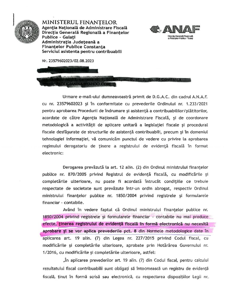 Registru de Evidenta Fiscala - Format Electronic | PDF