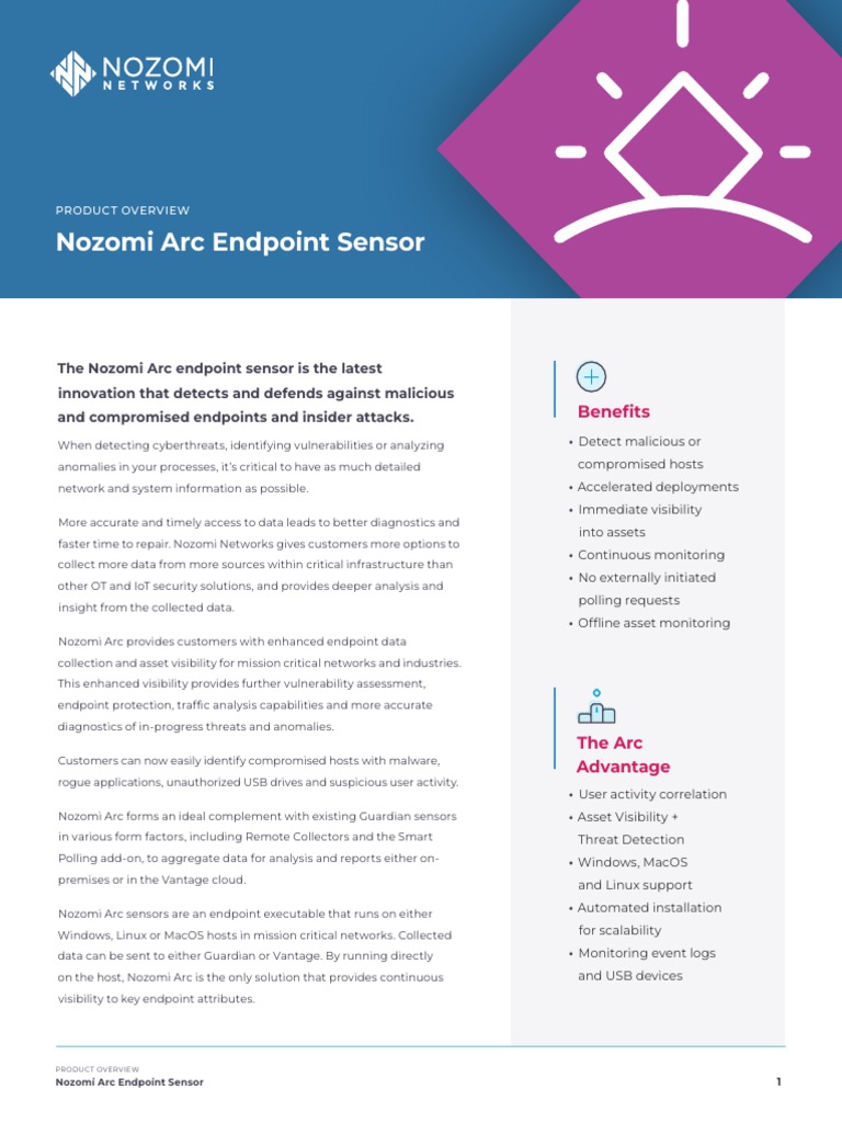 Nozomi Networks Arc Endpoint Sensor | PDF