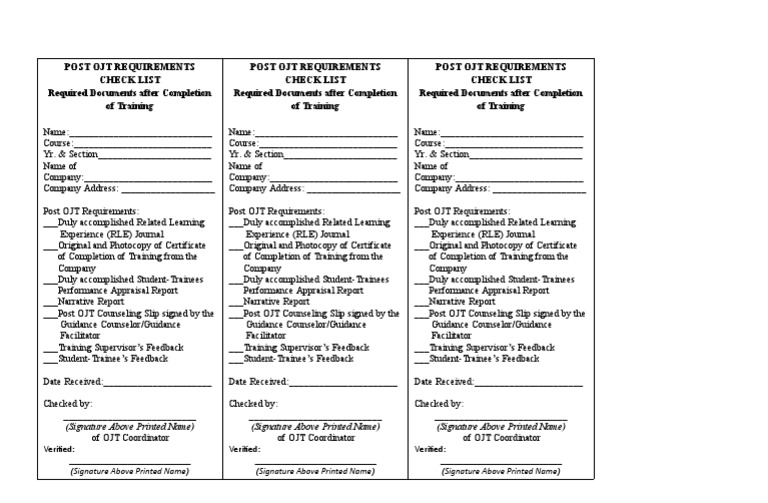POST-OJT-Requirements-Checklist (1) (1) | PDF | Behavior Modification ...