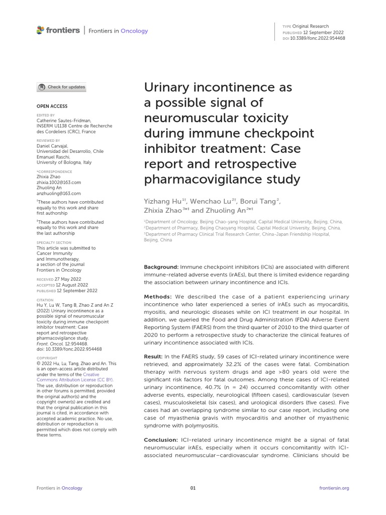 Urinary Incontinence As A Possible Signal of Neuromuscular Toxicity ... Urinary Incontinence As A Possible Signal of Neuromuscular Toxicity ...