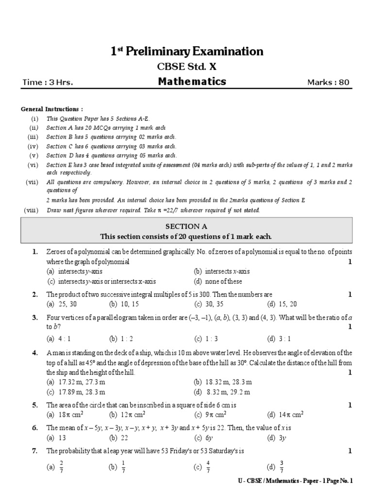CBSE Maths Paper 1 (QP) | PDF | Circle | Plate Tectonics