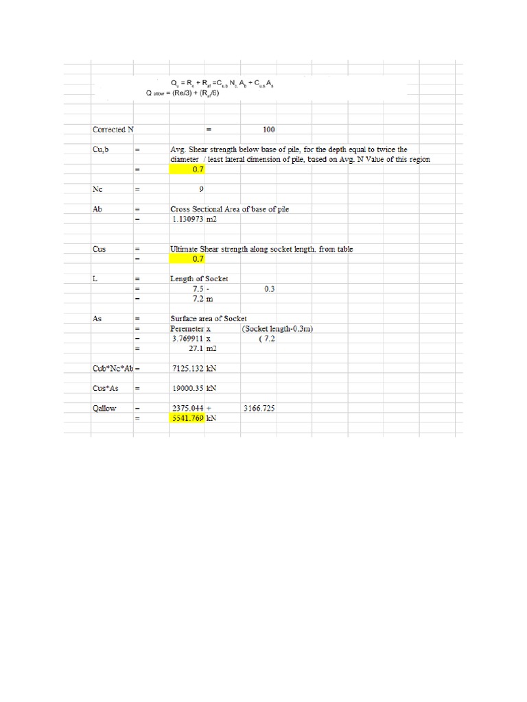 Sample Calculation As Per Method-2 of Piles in Rock As Per IRC78 | PDF
