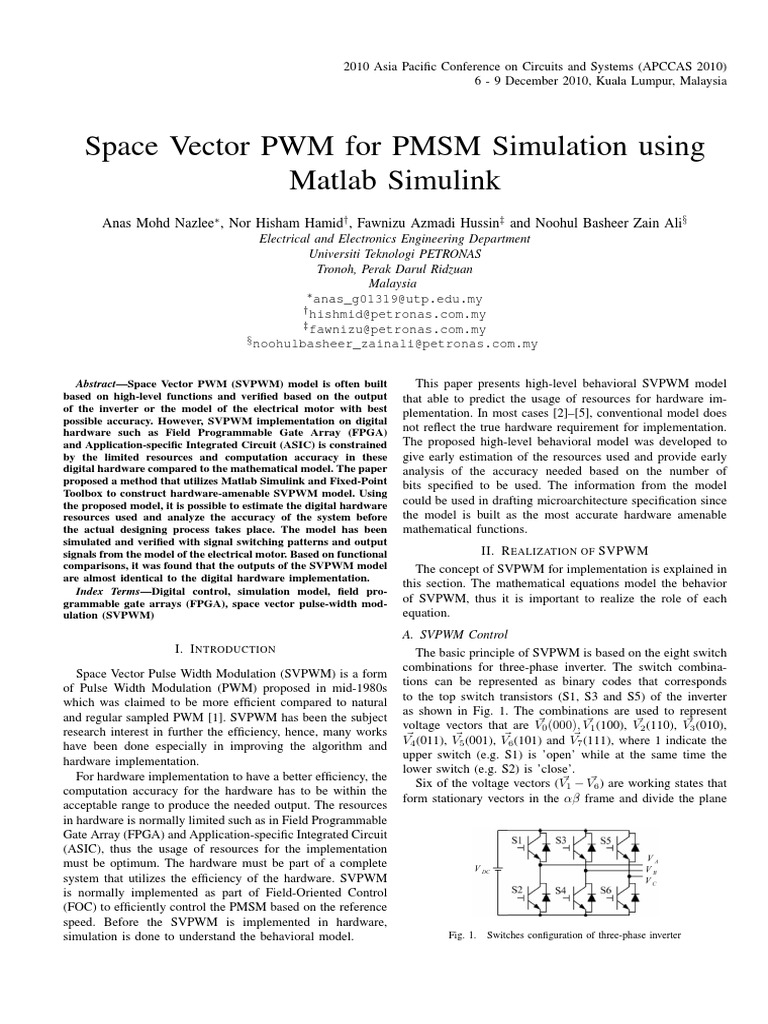 Space Vector Pwm For Pmsm Simulation Usi Pdf Power Inverter