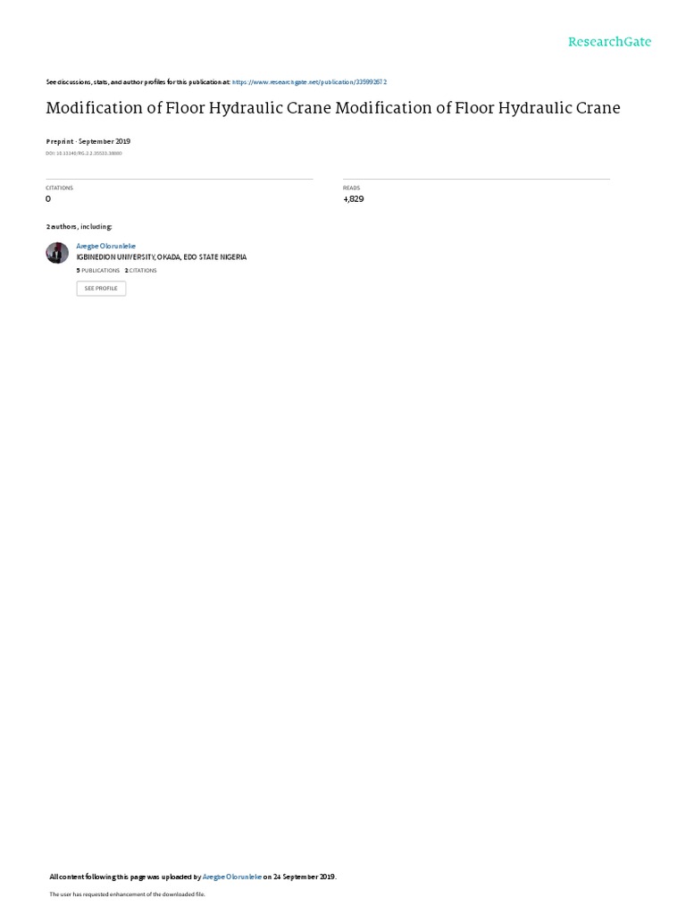 Modification of Floor Hydraulic Crane | PDF | Crane (Machine) | Elevator