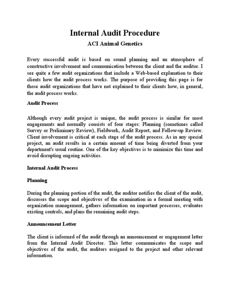 Internal Audit Process Overview Guide | PDF | Finance & Money Management