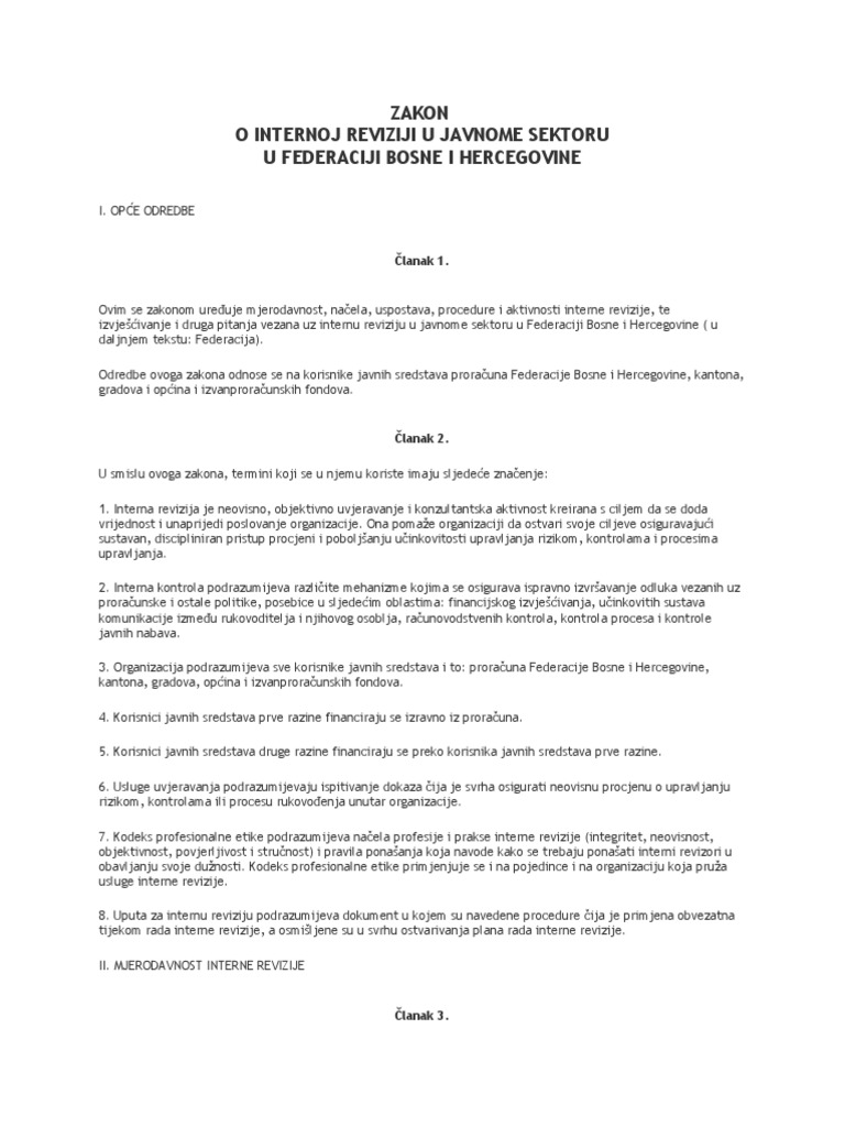 Zakon o Internoj Reviziji - Osnovni | PDF