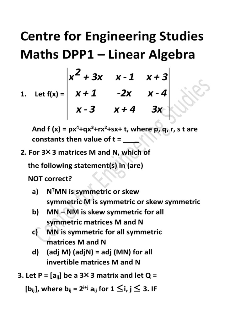 Maths Dpp1 Pdf Matrix Mathematics Eigenvalues And Eigenvectors