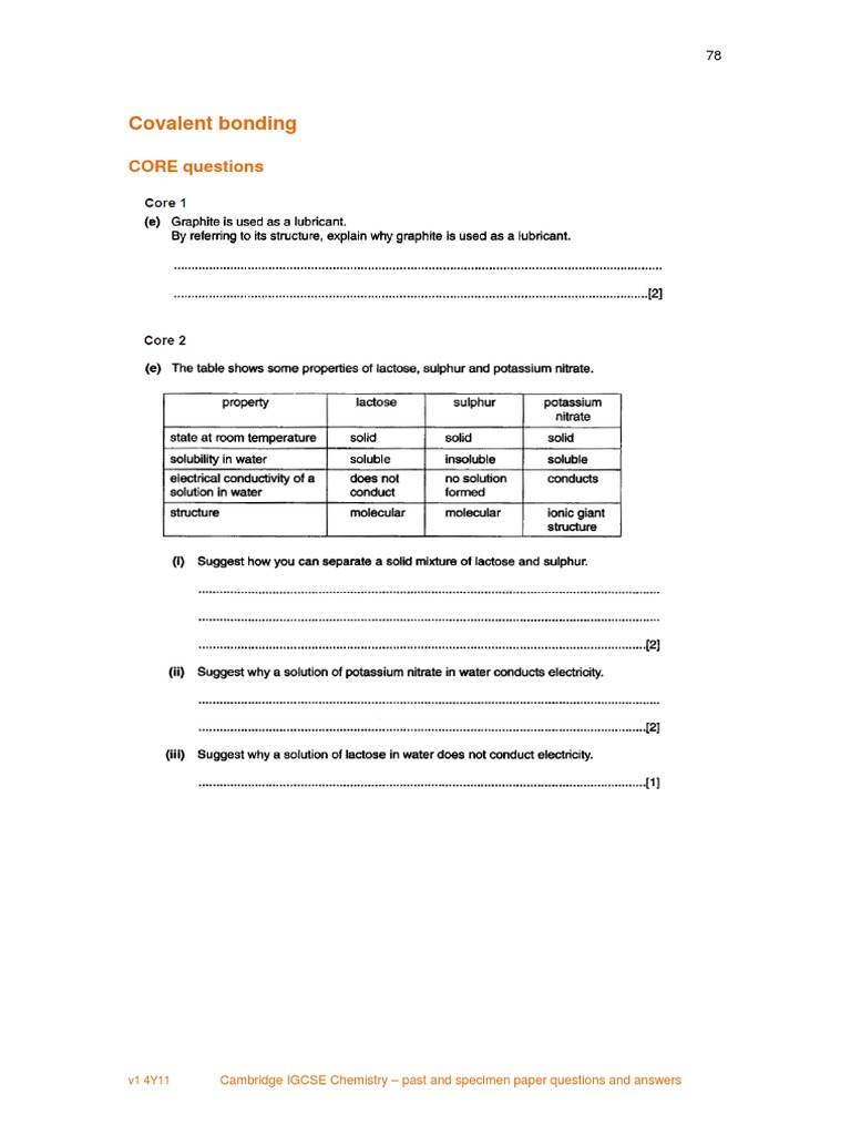 Covalent Bonding Cie Igcse 0620 Ppq Pdf Chemistry Ionic Bonding