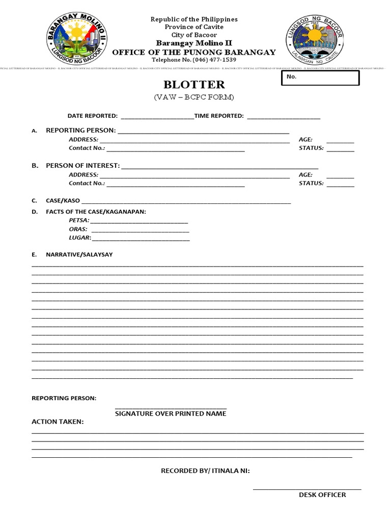 BLOTTER-VAW-BCPC-FORM | PDF