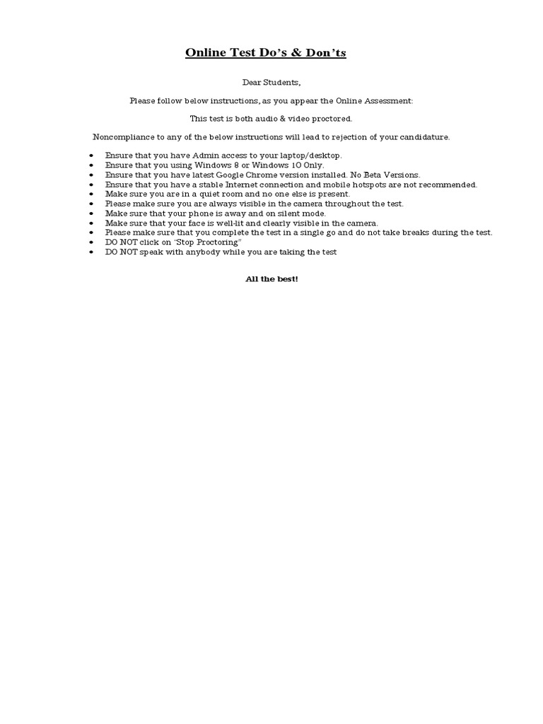 Online Test Instruction - DTICI | PDF