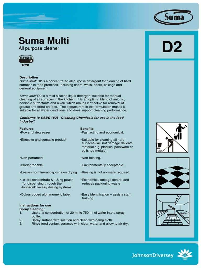 Diversey Suma Multi d2 3l Cleaner Concentrate | PDF | Detergent | Water