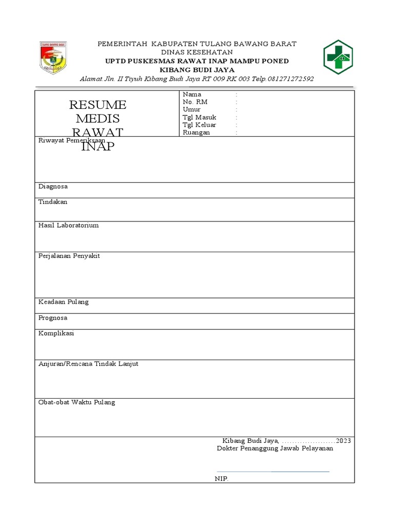 Contoh Resume Medis Rawat Inap | PDF