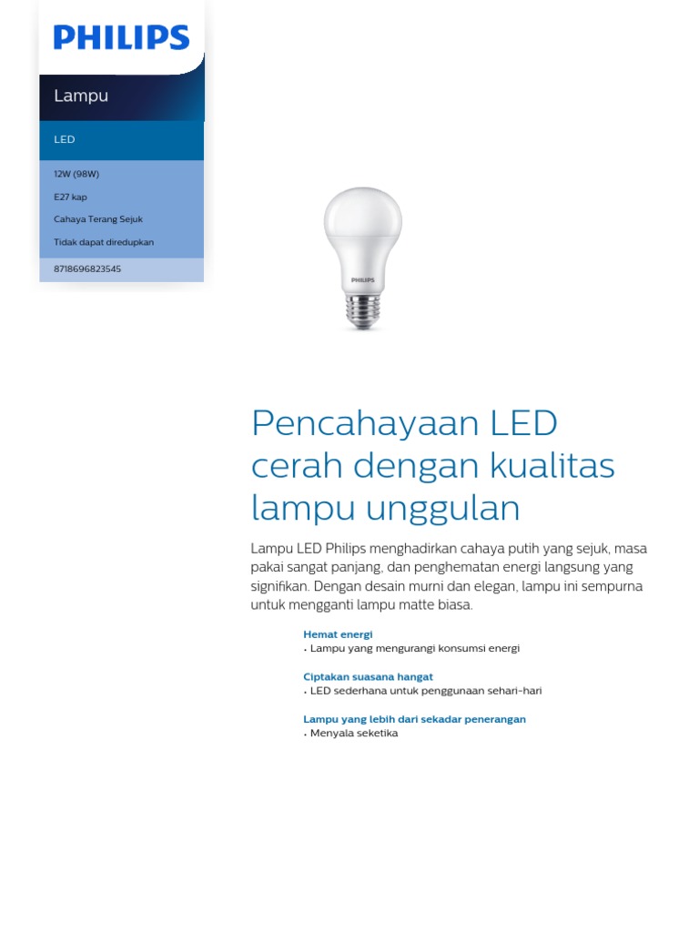 Tabel Spesifikasi Lampu LED Philips | PDF