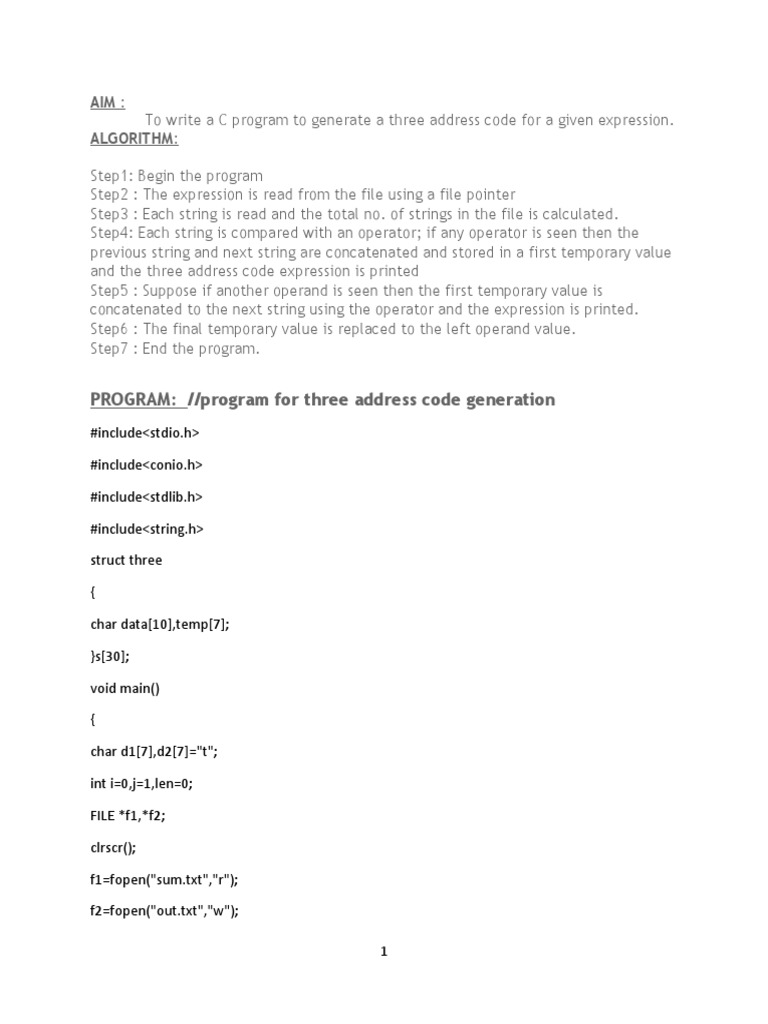 Three Address Code Generation | PDF