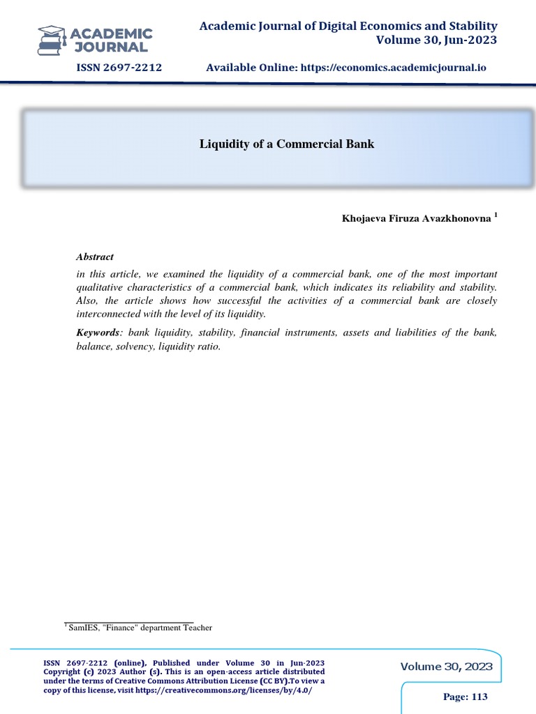 Liquidity of A Commercial Bank | PDF | Banks | Market Liquidity