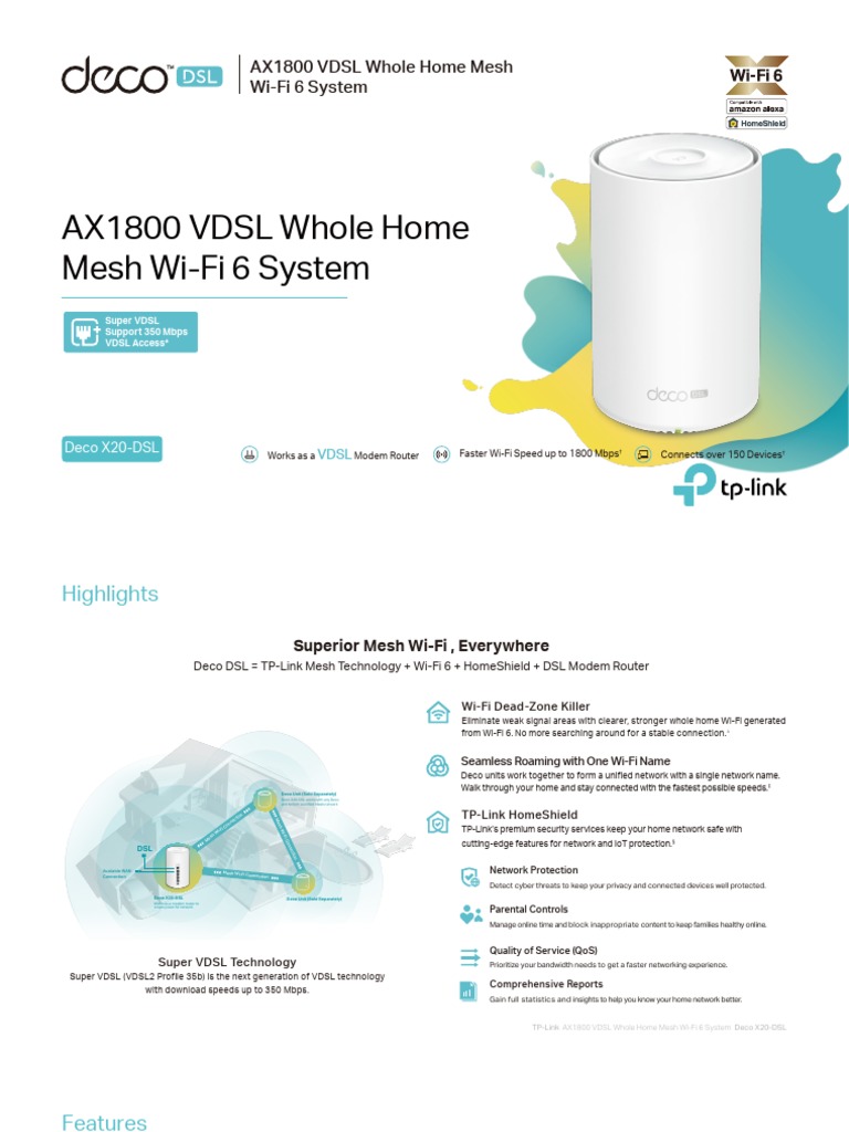 Deco X20-DSL (EU) 1.0 - Datasheet | PDF | Wi Fi | Computer Network
