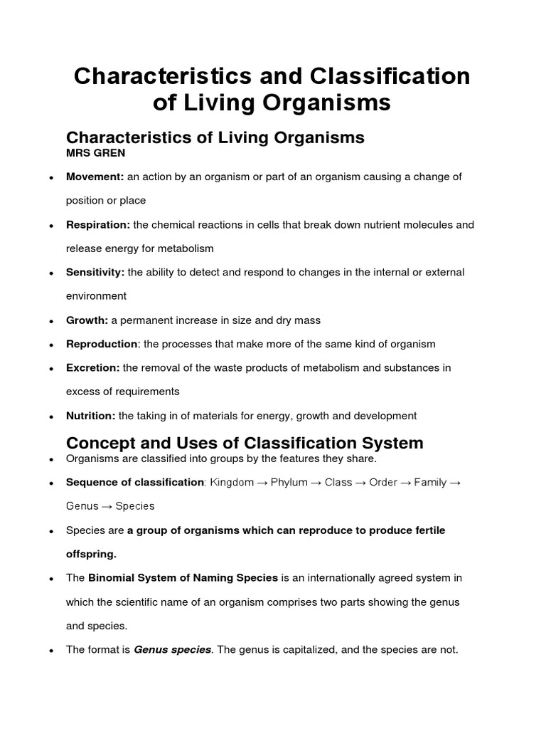 1 Characteristics and Classification of Living Organisms | PDF ...