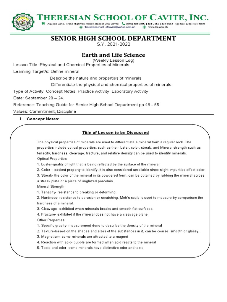 Weekly Lesson Log Week 3 Pdf