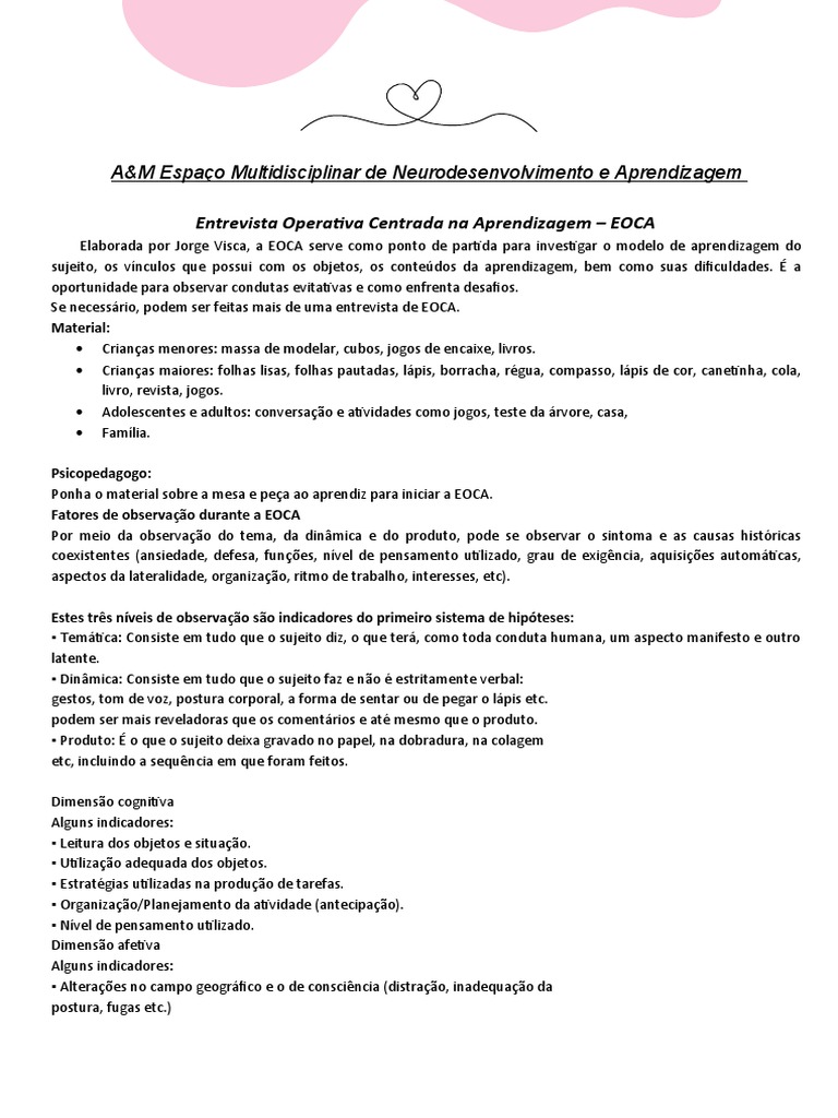 EOCA M&A - ESpaço Multi | PDF | Aprendizado | Pensamento