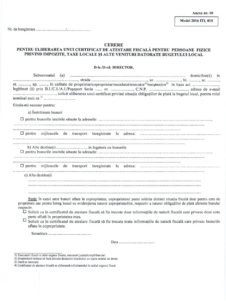Cerere Certificat de Atestare Fiscala PF | PDF