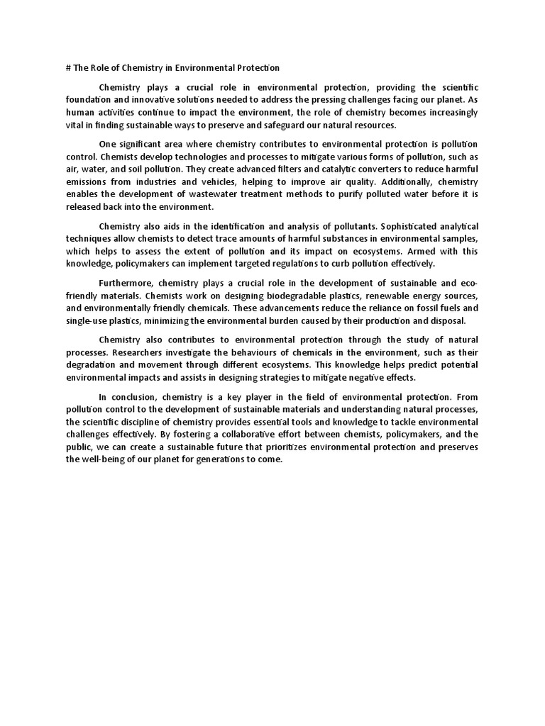 The Role of Chemistry in Environmental Protection | PDF | Pollution ...