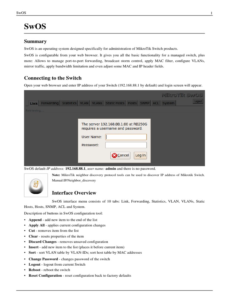Dokumen - Tips - SwOS (MikroTik Switch OS) Administration Guide | PDF | Network Switch | Network ...