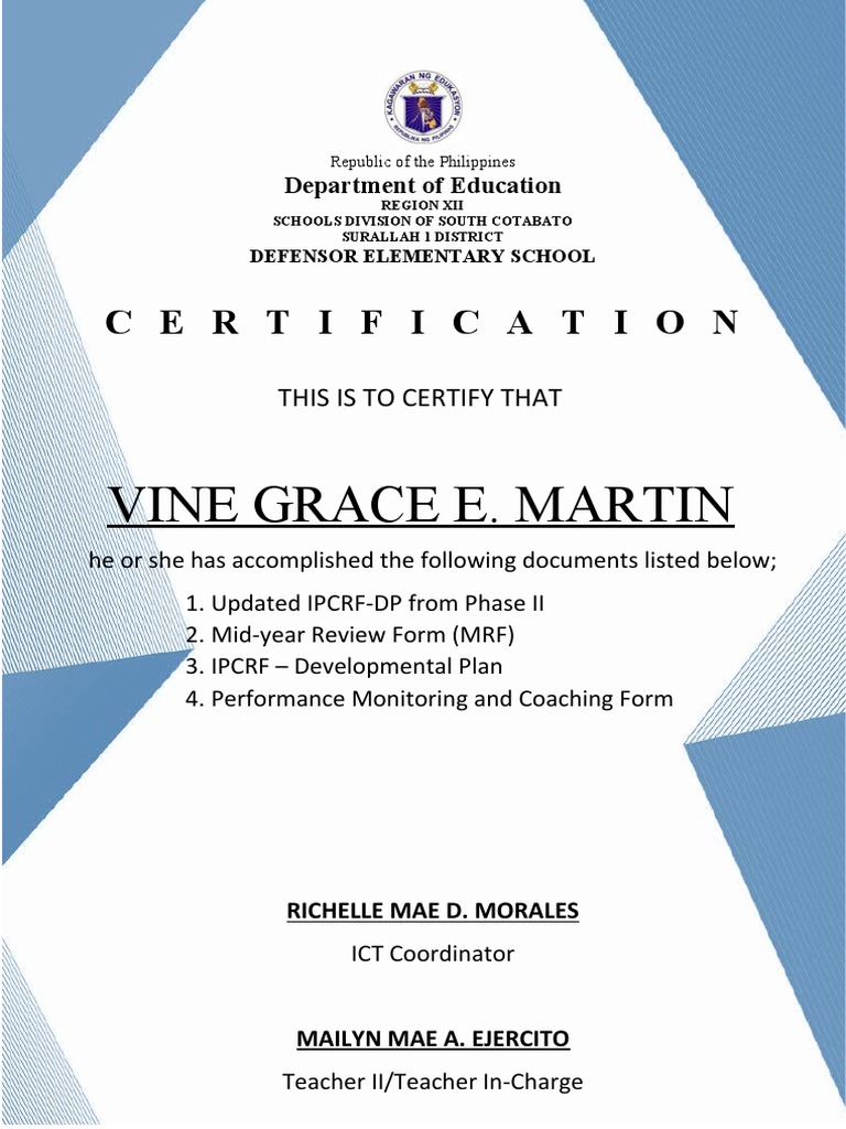 Certification From Ict Coordinator | PDF