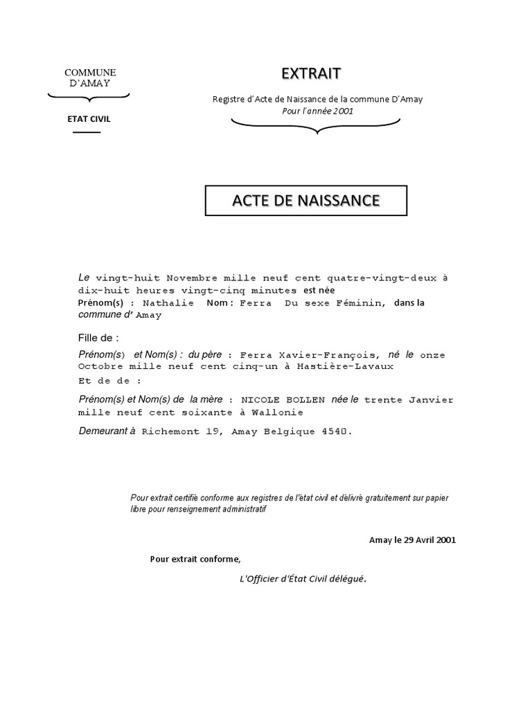 Extrait de Naissance | PDF