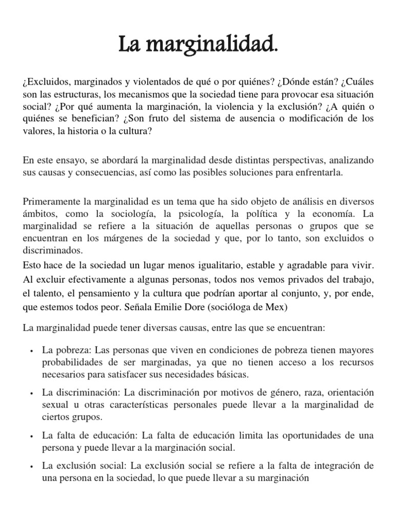 La Marginalidad | PDF | Exclusión social | Pobreza