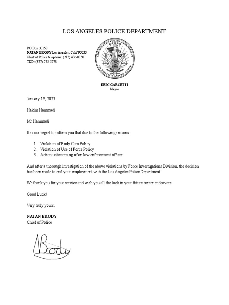 Department Termination Letter - Hakim Hammadi | PDF