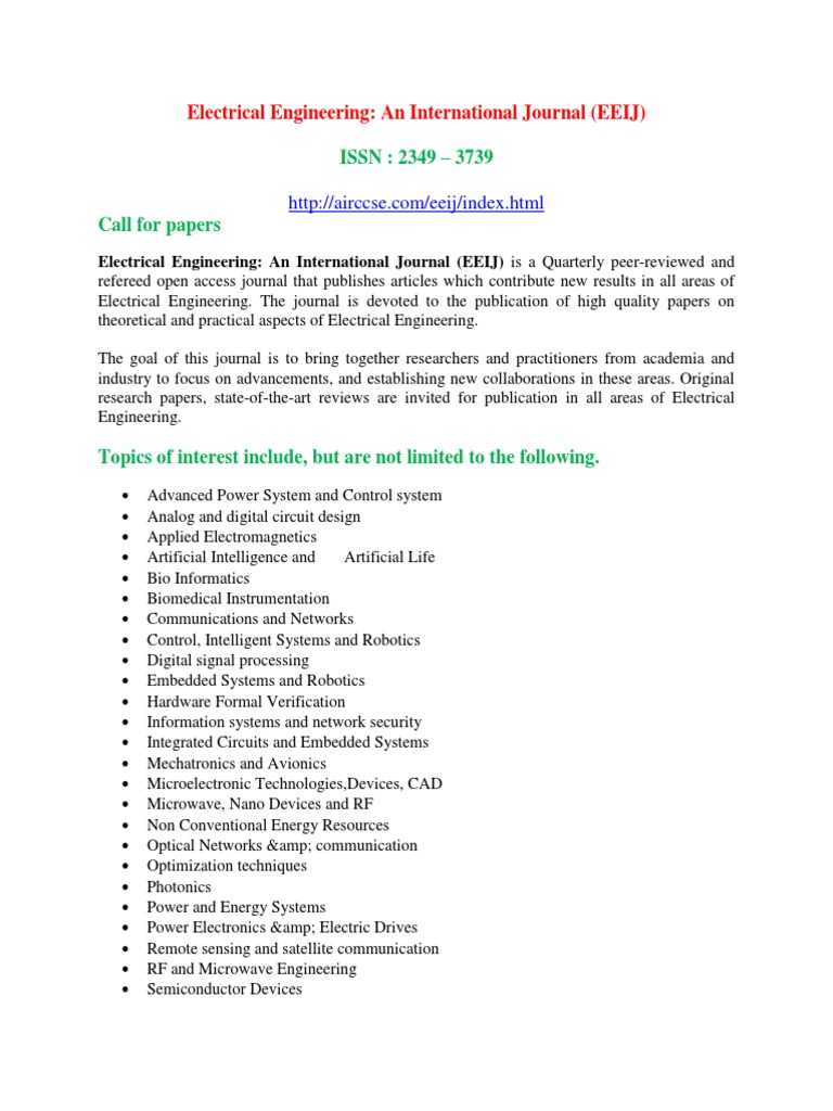 Electrical Engineering: An International Journal (EEIJ) | PDF ...