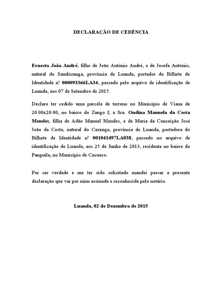 Declaração de Cedência | PDF