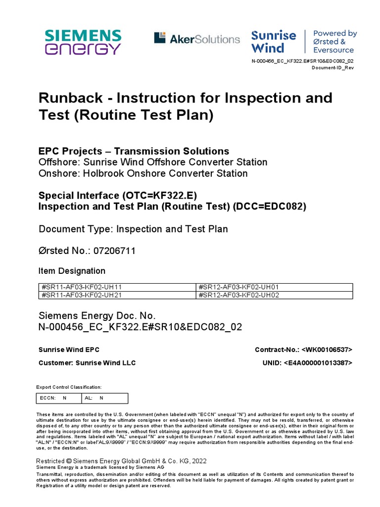 Runback - Instruction for Inspection and Test (Routine Test Plan ...