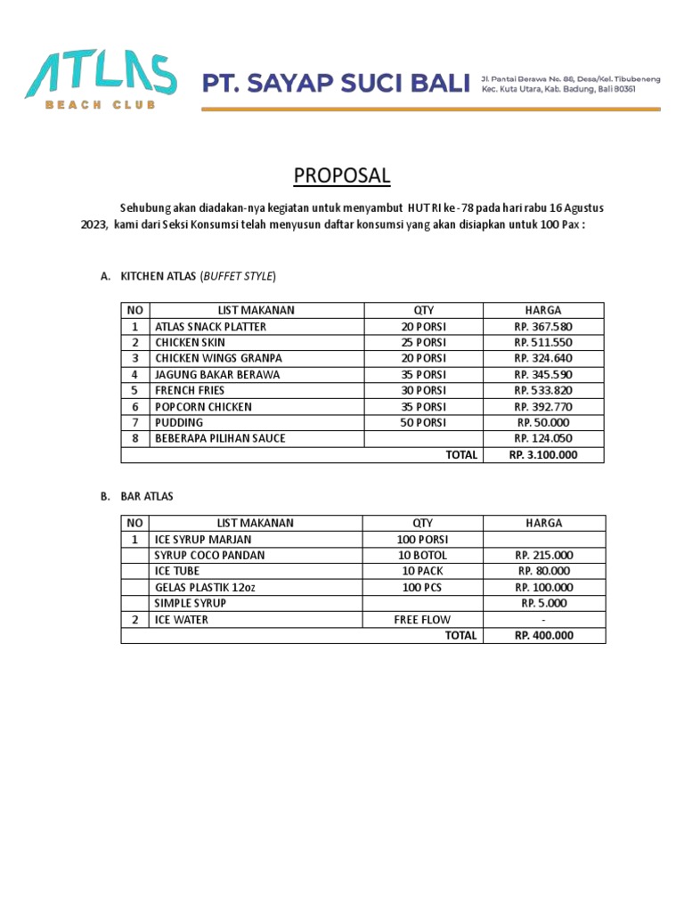 Proposal Konsumsi 17 Agustus | PDF