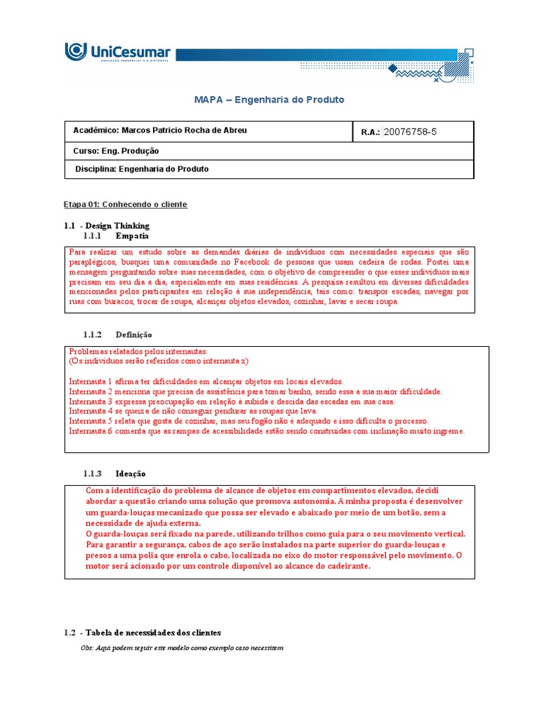 Mapa Engenharia Do Produto 51-2023 | PDF | Qualidade (negócios) | Internet