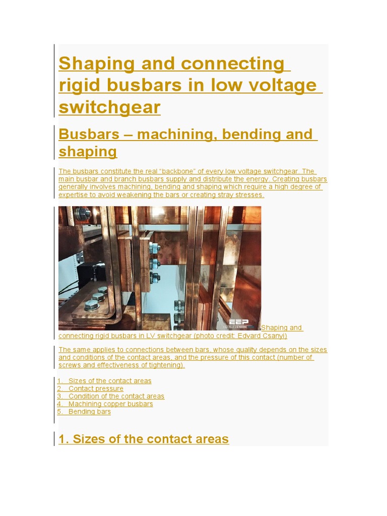Shaping and Connecting Rigid Busbars in Low Voltage Switchgear | PDF